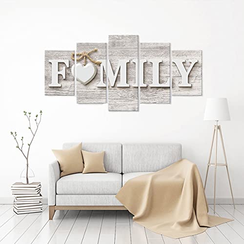 SUNYSUBY 5PCS/Set Cozy FAMILY LOVE Symbol Rustic Country Style Beige Wood Grain Large Framed Hand-Made Canvas Wall Art Artwork On Stretched Canvas Contemporary Print Oil Painting Décor Picture Decoration for Home Bedroom Living Dining Room Office Ready to