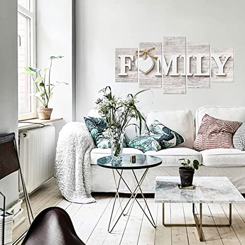 SUNYSUBY 5PCS/Set Cozy FAMILY LOVE Symbol Rustic Country Style Beige Wood Grain Large Framed Hand-Made Canvas Wall Art Artwork On Stretched Canvas Contemporary Print Oil Painting Décor Picture Decoration for Home Bedroom Living Dining Room Office Ready to