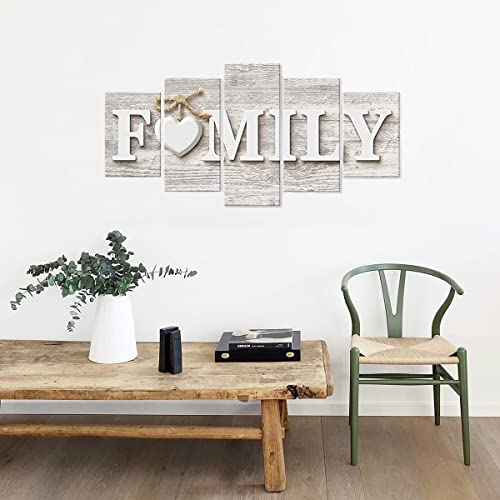 SUNYSUBY 5PCS/Set Cozy FAMILY LOVE Symbol Rustic Country Style Beige Wood Grain Large Framed Hand-Made Canvas Wall Art Artwork On Stretched Canvas Contemporary Print Oil Painting Décor Picture Decoration for Home Bedroom Living Dining Room Office Ready to