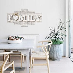 SUNYSUBY 5PCS/Set Cozy FAMILY LOVE Symbol Rustic Country Style Beige Wood Grain Large Framed Hand-Made Canvas Wall Art Artwork On Stretched Canvas Contemporary Print Oil Painting Décor Picture Decoration for Home Bedroom Living Dining Room Office Ready to