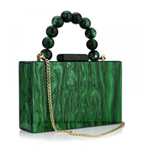 acrylic purses evening clutch bag marbling handbags for women cross body bag with pearl chain formal wedding prom party (dark green)