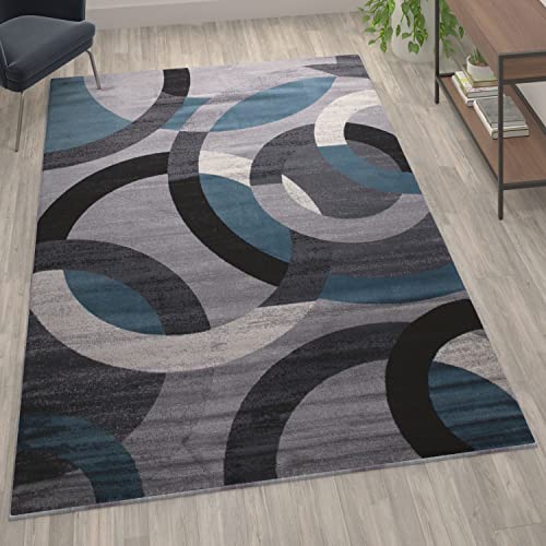 Flash Furniture Harken Collection 6' x 9' Geometric Area Rug - Black and Gray Olefin Facing - Jute Backing - Living Room or Bedroom