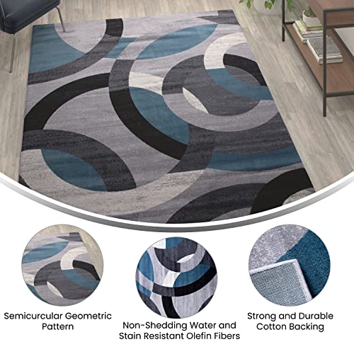 Flash Furniture Harken Collection 6' x 9' Geometric Area Rug - Black and Gray Olefin Facing - Jute Backing - Living Room or Bedroom