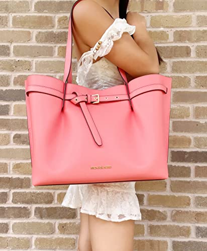 Michael Kors Emilia Large Triple Compartment Tote Grapefruit Pebbled Leather