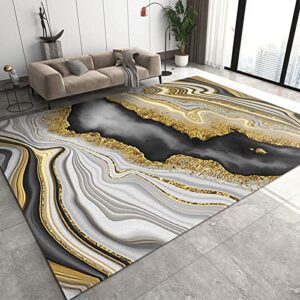 modern abstract marble area rug, light luxury black and white gilt decorative rug, soft comfortable pattern clear lint-free non-fading suitable for living room bedroom study dining room 6x8ft