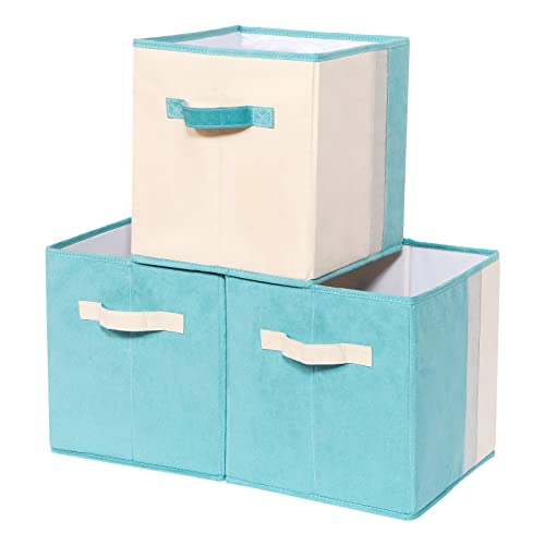 Storage Cubes Fabric Collapsible Storage Bins with Handles Square Storage Baskets for Shelves Clothes Toy Book Organizer Boxes for Home, Nursery or Office, 3-Pack (11"x10.2"x10.2")