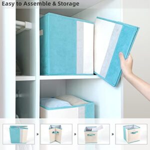 Storage Cubes Fabric Collapsible Storage Bins with Handles Square Storage Baskets for Shelves Clothes Toy Book Organizer Boxes for Home, Nursery or Office, 3-Pack (11"x10.2"x10.2")