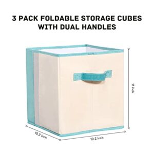 Storage Cubes Fabric Collapsible Storage Bins with Handles Square Storage Baskets for Shelves Clothes Toy Book Organizer Boxes for Home, Nursery or Office, 3-Pack (11"x10.2"x10.2")