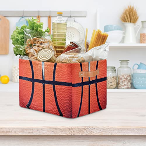 JXDXHCW Sport Ball Basketball Lace Storage Basket Cube Collapsible Canvas Sport Print Storage Bin for Organizing Shelves, Pantry, Closet, Girls Room, Clothes, Toys