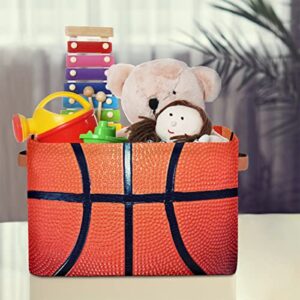 JXDXHCW Sport Ball Basketball Lace Storage Basket Cube Collapsible Canvas Sport Print Storage Bin for Organizing Shelves, Pantry, Closet, Girls Room, Clothes, Toys