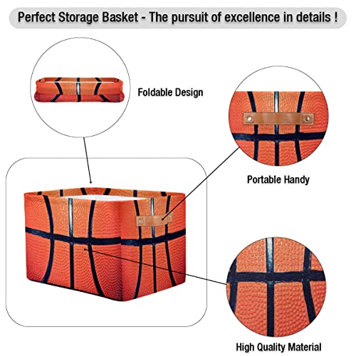 JXDXHCW Sport Ball Basketball Lace Storage Basket Cube Collapsible Canvas Sport Print Storage Bin for Organizing Shelves, Pantry, Closet, Girls Room, Clothes, Toys