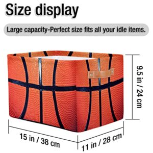 JXDXHCW Sport Ball Basketball Lace Storage Basket Cube Collapsible Canvas Sport Print Storage Bin for Organizing Shelves, Pantry, Closet, Girls Room, Clothes, Toys