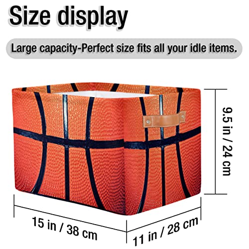 JXDXHCW Sport Ball Basketball Lace Storage Basket Cube Collapsible Canvas Sport Print Storage Bin for Organizing Shelves, Pantry, Closet, Girls Room, Clothes, Toys