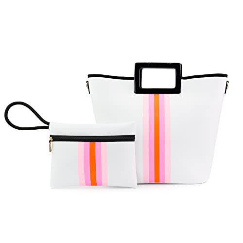 IBEE Neoprene Tote bag,Clutch Purse,Handbags for Women and Crossbody Strap (White)