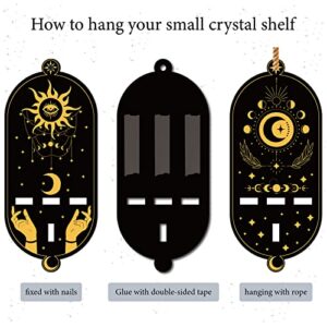 CREATCABIN 2Pcs Small Crystal Shelf Display Sun Moon Star Wooden Crystal Holder Stand with 6Pcs C1 Gemst1 Pendulum Chains Magical Witch Altar for Hanging Crystals St1 Wall Decor 3.03 x 7.01inch