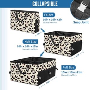 BOLIMAO Car Trunk Organizer Animal Fur Leopard Print Back Seat Large Storage Bag with Detachable Dividers Collapsible Trunk Cargo Organizer Tote Bag for Groceries SUV Camper Camping Picnic