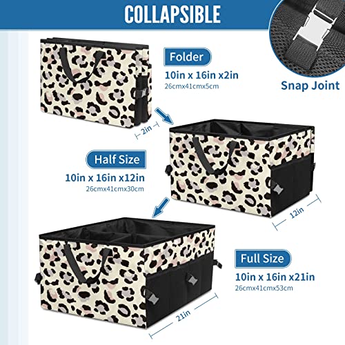 BOLIMAO Car Trunk Organizer Animal Fur Leopard Print Back Seat Large Storage Bag with Detachable Dividers Collapsible Trunk Cargo Organizer Tote Bag for Groceries SUV Camper Camping Picnic