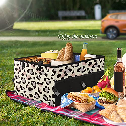 BOLIMAO Car Trunk Organizer Animal Fur Leopard Print Back Seat Large Storage Bag with Detachable Dividers Collapsible Trunk Cargo Organizer Tote Bag for Groceries SUV Camper Camping Picnic