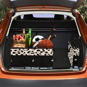 BOLIMAO Car Trunk Organizer Animal Fur Leopard Print Back Seat Large Storage Bag with Detachable Dividers Collapsible Trunk Cargo Organizer Tote Bag for Groceries SUV Camper Camping Picnic