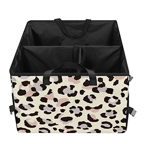 BOLIMAO Car Trunk Organizer Animal Fur Leopard Print Back Seat Large Storage Bag with Detachable Dividers Collapsible Trunk Cargo Organizer Tote Bag for Groceries SUV Camper Camping Picnic