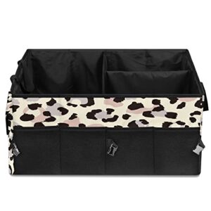 BOLIMAO Car Trunk Organizer Animal Fur Leopard Print Back Seat Large Storage Bag with Detachable Dividers Collapsible Trunk Cargo Organizer Tote Bag for Groceries SUV Camper Camping Picnic