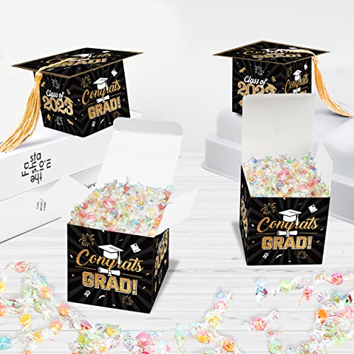 Graduation Party Favor 36 PCS Graduation Candy Boxes Black Gold Class of 2023 Congrats Grad Cap Shaped Favor Boxes Sweet Chocolate Gift Box with Tassels for 2023 Graduation Gifts Ceremony Party Decoration