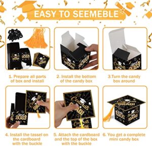 Graduation Party Favor 36 PCS Graduation Candy Boxes Black Gold Class of 2023 Congrats Grad Cap Shaped Favor Boxes Sweet Chocolate Gift Box with Tassels for 2023 Graduation Gifts Ceremony Party Decoration