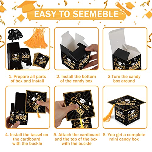 Graduation Party Favor 36 PCS Graduation Candy Boxes Black Gold Class of 2023 Congrats Grad Cap Shaped Favor Boxes Sweet Chocolate Gift Box with Tassels for 2023 Graduation Gifts Ceremony Party Decoration