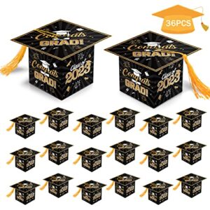 Graduation Party Favor 36 PCS Graduation Candy Boxes Black Gold Class of 2023 Congrats Grad Cap Shaped Favor Boxes Sweet Chocolate Gift Box with Tassels for 2023 Graduation Gifts Ceremony Party Decoration