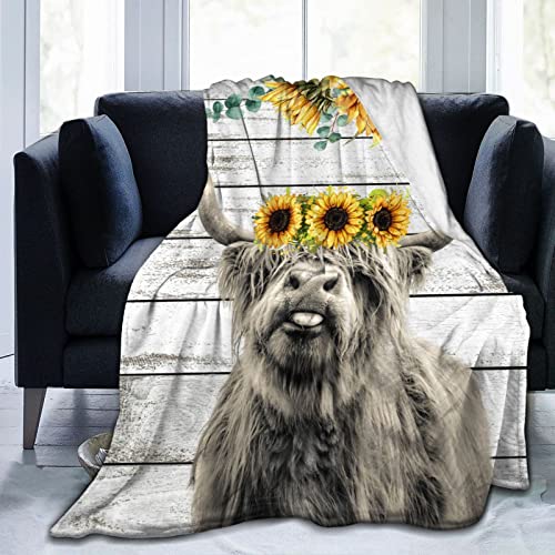 Highland Cow Blanket Soft Flannel Sunflower Throw Blanket Cow Blankets Gifts for Adults Kids 50"x40"