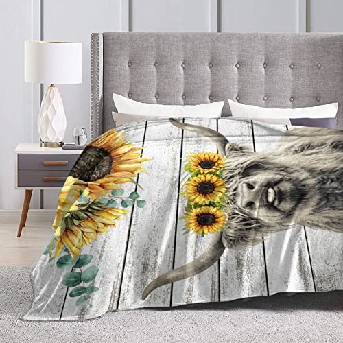 Highland Cow Blanket Soft Flannel Sunflower Throw Blanket Cow Blankets Gifts for Adults Kids 50"x40"