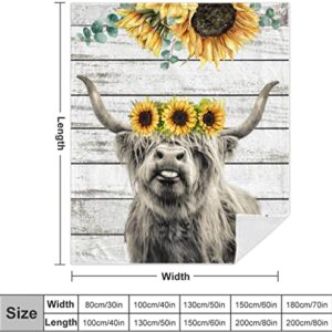 Highland Cow Blanket Soft Flannel Sunflower Throw Blanket Cow Blankets Gifts for Adults Kids 50"x40"