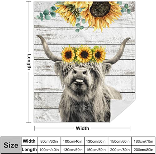 Highland Cow Blanket Soft Flannel Sunflower Throw Blanket Cow Blankets Gifts for Adults Kids 50"x40"