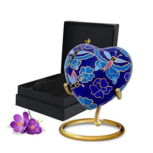 Butterfly Heart Keepsake Urn - Small Heart Cremation Urn with Stand & Box - Mini Blue Urn with Butterflies - Honor Your Loved One with Blue Butterfly Urn Heart Shaped - Heart Urn for Adults & Infants