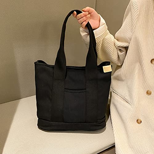 GOQUFOY Canvas Crossbody Bags for Women Black Tote Bag with Zipper Pockets Work Satchel Cross Body Purses Handbags Cute Ladies Shoulder Bag for School Hobo Travel Hand Bags Messenger Teen Girls Trendy