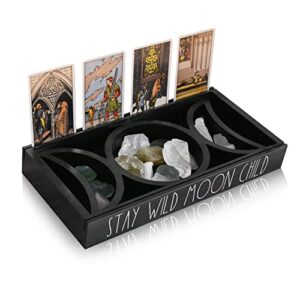 crystal holder for stones display, tarot card holder stand, crystal storage organizer, moon tray, altar supplies case, tarot decor, zen decor, tarot card accessories gifts (black)