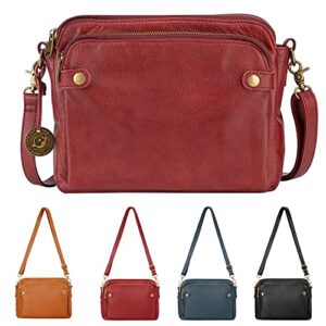 crossbody leather shoulder bags and clutches, 2023 new three-layer leather adjustable strap clutch bags for women (red)