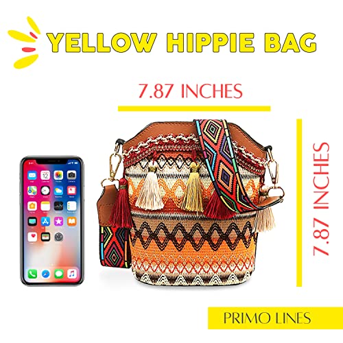 Yellow Bohemian Hippie Bag Stylish and Ultra-Trendy, Boho bags for Women, Ethnic Hippie Crossbody bag, Shoulder Bag, Hippie Side Bag with Adjustable Strap, Hippy Bags and Purses, Hippie Tote Bag