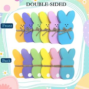 Easter Wooden Bunny Easter Decorations - Easter Wooden Table Centerpieces with Hemp Rope - 6PCS Easter Spring Peeps Tiered Tray Decor Rabbit Shape Tabletop Decoration for The Home Office Tables