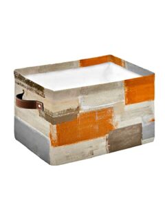 orange grey oil painting storage bins 1 pack, large waterproof storage baskets for shelves closet, burnt orange geometry abstract art storage basket foldable storage box cube organizer with handles