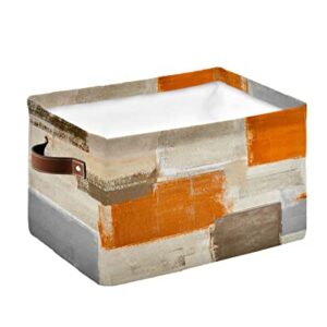 Orange Grey Oil Painting Storage Bins 1 Pack, Large Waterproof Storage Baskets for Shelves Closet, Burnt Orange Geometry Abstract Art Storage Basket Foldable Storage Box Cube Organizer with Handles