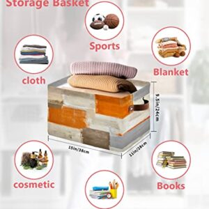 Orange Grey Oil Painting Storage Bins 1 Pack, Large Waterproof Storage Baskets for Shelves Closet, Burnt Orange Geometry Abstract Art Storage Basket Foldable Storage Box Cube Organizer with Handles