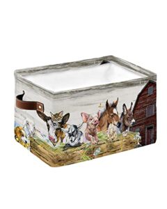 farmhouse animals storage bins 1 pack, large waterproof storage baskets for shelves closet, watercolor barn cow pig donkey storage basket foldable storage box cube storage organizer with handles