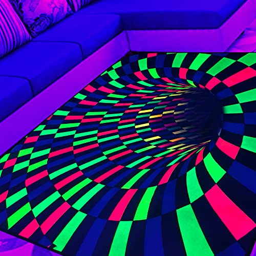 3D Optical Illusion Area Rug Blacklight Vortex Rugs Black Hole Stereo Carpet Glow in The Dark Gaming Room Decor Rugs Playroom Non-Slip Rug for Living Room Bedroom 60x39 in