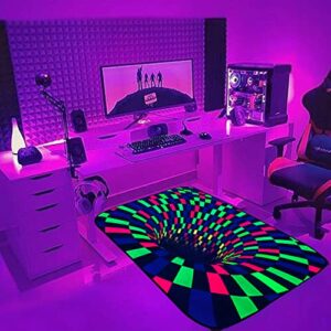 3D Optical Illusion Area Rug Blacklight Vortex Rugs Black Hole Stereo Carpet Glow in The Dark Gaming Room Decor Rugs Playroom Non-Slip Rug for Living Room Bedroom 60x39 in