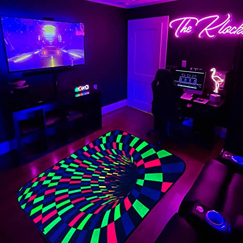 3D Optical Illusion Area Rug Blacklight Vortex Rugs Black Hole Stereo Carpet Glow in The Dark Gaming Room Decor Rugs Playroom Non-Slip Rug for Living Room Bedroom 60x39 in