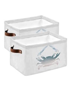 sea beach storage bins 2 pack, large waterproof storage baskets for shelves closet, summer hawaiian blue sea waves crab shape storage basket foldable storage box cube storage organizer with handles