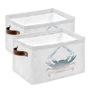 Sea Beach Storage Bins 2 Pack, Large Waterproof Storage Baskets for Shelves Closet, Summer Hawaiian Blue Sea Waves Crab Shape Storage Basket Foldable Storage Box Cube Storage Organizer with Handles