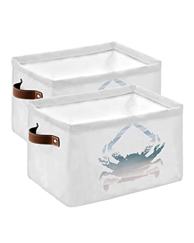 Sea Beach Storage Bins 2 Pack, Large Waterproof Storage Baskets for Shelves Closet, Summer Hawaiian Blue Sea Waves Crab Shape Storage Basket Foldable Storage Box Cube Storage Organizer with Handles