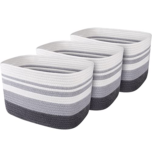 WISELIFE Storage Basket 3 Pack, Laundry Basket, Blanket Basket, Cotton Rope Basket and Woven Baskets for Organizing, toy storage for Living room, laundry room, Bedroom, Nursery, Grey